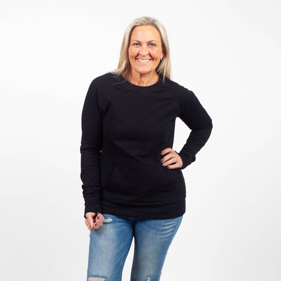 Luna Crew Sweatshirt | Women’s Black Crew Neck Sweater | Long Body ...