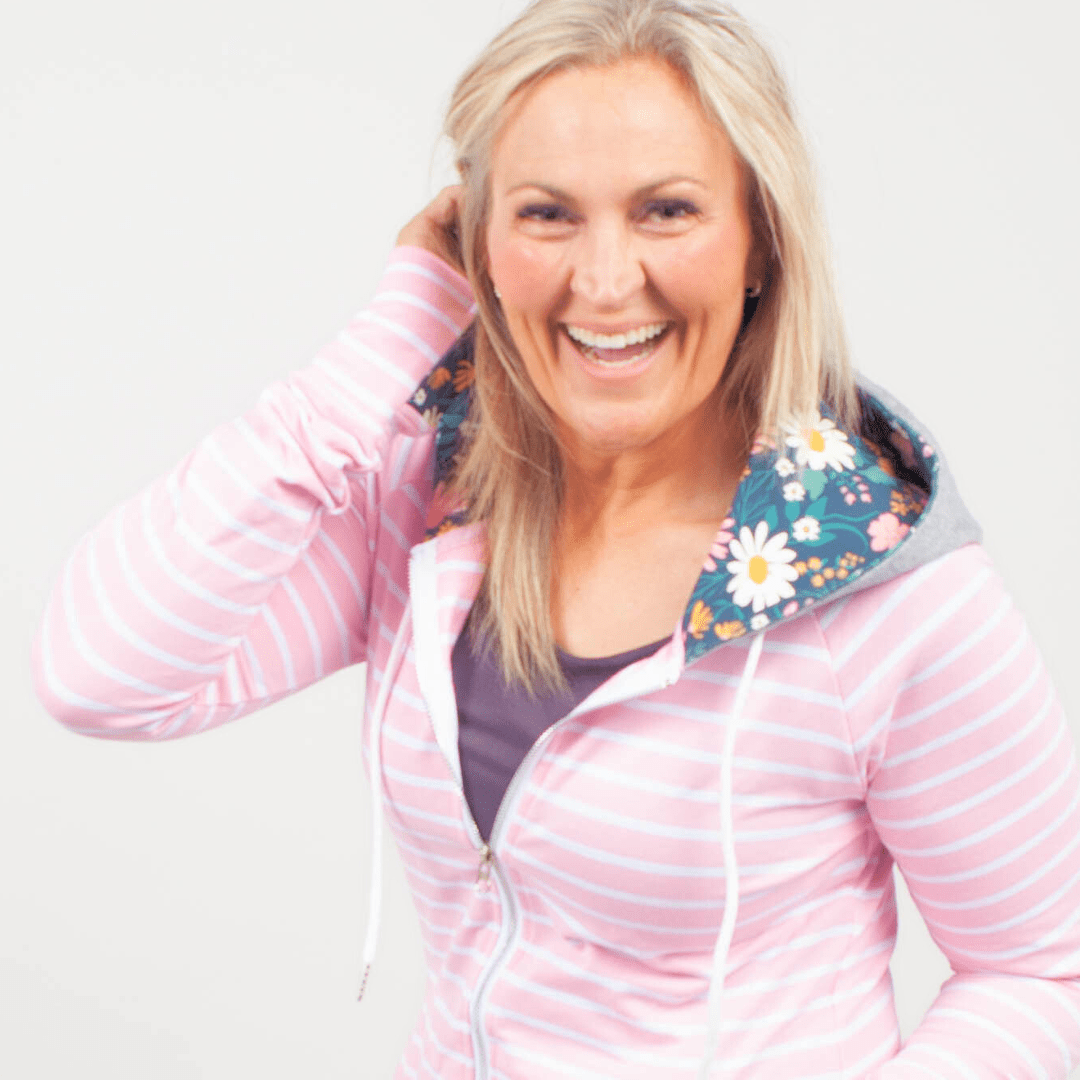 Nikki Full Zip Floral | Women’s Pink Striped Hoodie | Feminine Floral ...